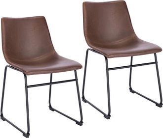 SVITA Lot de 2 chaises de salle à manger pieds métal piètement traîneau similicuir marron