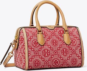 Tory Burch Damen Petite Barrel Bag aus Denim mit T-Monogramm