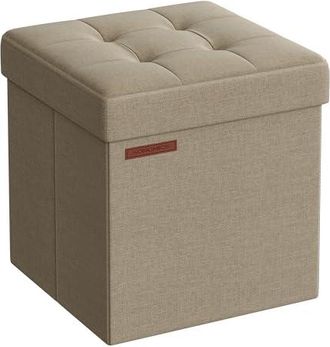 Songmics 38 cm Sitzbank mit Stauraum, klappbare Sitztruhe, Aufbewahrungsbox, Fu&szlig;bank, Kamelbraun LSF027K01