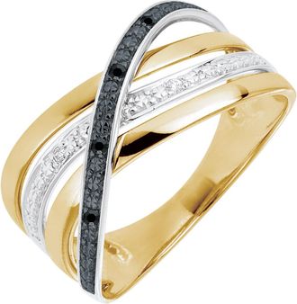 Edenly Ring Saturn Quadri - Gelbgold - Schwarze & weiße Diamanten - 9 Karat