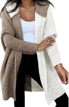 Generic Femmes 2025 Automne Color Block Tenues Ouvert sur le Devant Manches Longues Capuche Décontracté Ample Manches Chauve-Souris Cardigan Outwear Manteaux,