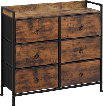 Woltu Commode, Commode Chambre, à 6 Tiroirs en Tissu, Meuble de Rangement, Cadre en Métal, Plateau en Bois dIngénierie, Marron Rustique et Noir - Woltu