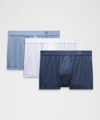 lululemon Always In Motion Boxershorts 3er-Pack für Männer - 8 cm - Größe 2XL in Washed Denim/Starch Blue/Heathered Club Blue