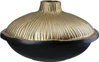 Gilde Vase Prero aus Aluminium - rund - strukturiert - goldfarben/schwarz - H&ouml;he 14cm x &Oslash; 24cm - wasserdichte Blumenvase