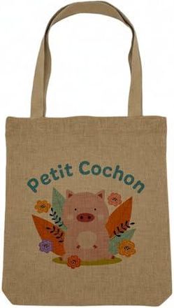 Fabulous Sac Shopping Tote Bag Aspect Lin - Petit Cochon Dessin Illustration Mignon - Sac de Courses Toile Epaisse 360g Beige Naturel Cabas Port&eacute; Epaule Solide