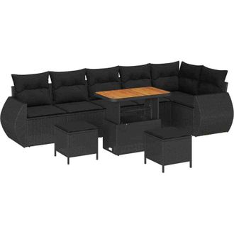 vidaXL Gartensofa-set mit Kissen mit Kissen 9 pcs Schwarz Poly Rattan vidaXL