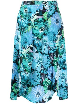 Stella McCartney jupe mi-longue en soie &agrave; fleurs - Bleu