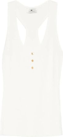 Elisabetta Franchi Femme, Tops, Blanc, Taille: 36 FR Micro-braided Knit Top