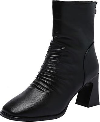 Generic Bottines mi-hautes tendance en cuir synthétique pour femme - Couleur unie - Semelle épaisse - Talon carré - Fermeture éclair, b, 38 EU