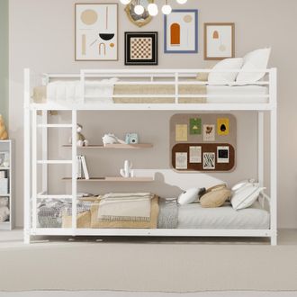 Generic Etagenbett Metall Wei&szlig; Mit Lattenrost, Metallbett Ohne Boxspring, Ger&auml;uscharm Mit Sicherheitsgel&auml;nder, Stockbett Mit Leiter, Doppelstockbett F&uuml;r Jugen