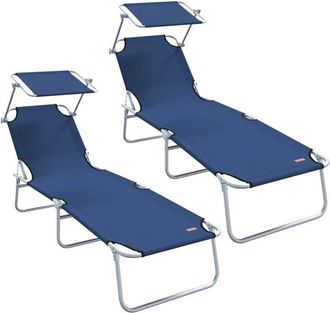 vidaXL Vidaxl - Sonnenliege 2-Person 2 pcs Blau 58 x 188 x 77cm Stoff