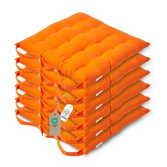 Homescapes 6er Set Stuhlkissen 40x40 cm orange - Sitzkissen Outdoor/Indoor mit Baumwollbezug, Sitzpolster waschbar und Oeko-TEX-Zertifiziert f&uuml;r Esszimmer-, K&uuml;ch