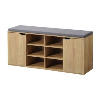 KESPER Meuble &agrave; chaussures en bois avec coussin + placards - Beige - L 100 x H 48 cm - Livraison gratuite