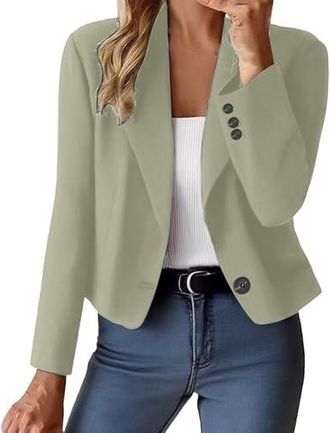 Generic Blazer &Eacute;l&eacute;gant pour Femme &agrave; Une Bouton avec Manches Longues pour Travail et Bureau, Veste D&eacute;contract&eacute;e pour Femme avec Col Court et Revers D&eacute;coup&eacute;s po
