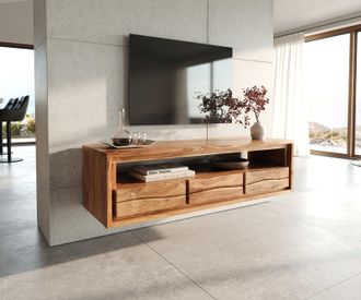 DELIFE Lowboard Live-Edge 146 cm Akazie Natur 3 Sch&uuml;be 1 Fach schwebend, Lowboards, Baumkantenm&ouml;bel, Massivholzm&ouml;bel, Massivholz