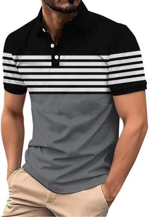 Generic Polo imprim&eacute; ray&eacute; pour homme &agrave; manches courtes et boutons - Col &agrave; revers classique - Ample - Doux - Extensible - Pour la course &agrave; pied en plein air, g