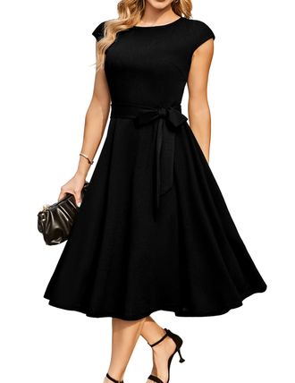 Dresstells Cocktail kleid Damen Schwarz Elegant 1950er Knielang Rockabilly Hochzeitkleid Vintage Festlich Midilang Abendkleid Kurz Sommer Halloween Kleid Black 3