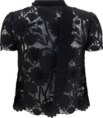 Self Portrait Lace Tie-Neck Blouse - Black