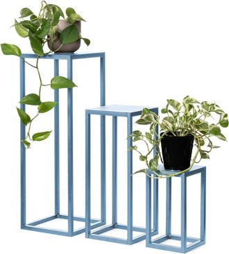 Lamofootwear Manufaktur Pflanzenst&auml;nder Set 3 St&uuml;ck 28/48/68 cm - Blumenhocker Blau aus Metall | Blumenst&auml;nder hoch, mittel und klein - Metallst&auml;nder f&uuml;r Skulpture
