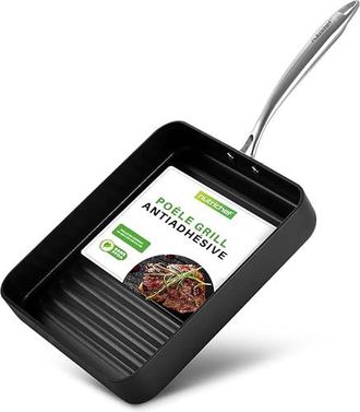 Nutrichef NutriChef Po&ecirc;le Grill Carree Antiadh&eacute;sive de 28 cm- Po&ecirc;le en Fonte- Cr&ecirc;tes Hautes, Durcie par Anodisation, Gril de Cuisini&egrave;re, Poign&eacute;es Solides, Compa