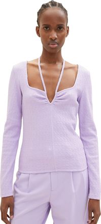 Tom Tailor Damen 1035870 Langarmshirt mit Bindedetail am Kragen, 31042-Lilac Vibe, M