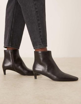 Mango Bottines en cuir &agrave; petit talon - Marron fonc&eacute;-Brown