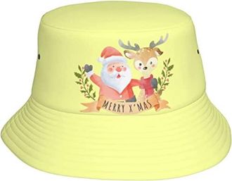Generic Casual Chapeau de Pêcheur Un Adorable Père Noël et Ses Rennes pour Noël Chapeaux de Visière Mode Bobs Homme pour Filles Sports Femmes