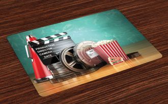 Abakuhaus Kino Platzmatten, Produktion Theme, Waschbare Stoff Esszimmer Küche Tischdekorations Digitaldruck, Rot Rot