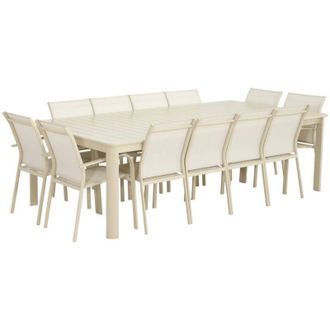 Sweeek Ausziehbarer Gartentisch 199/258,5cm + 12 Sitzm&ouml;bel aus Aluminium