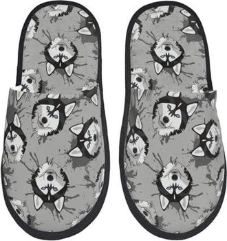 Generic Pantoufles De Maison Husky Mignon &Agrave; Imprim&eacute; Gris Amusant Unisexe Fourrure Pantoufles Doux Maison Slippers Pour Homme Camping H&ocirc;tel M