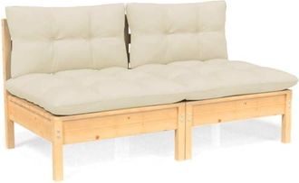 vidaXL Canap&eacute; 2 places de jardin et coussins cr&egrave;me Bois de pin solide