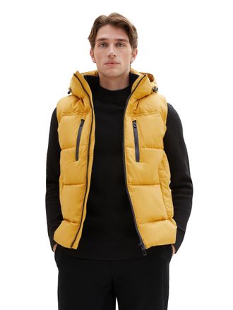 Tom Tailor Herren 1037355 Puffer Steppweste mit Abnehmbarer Kapuze, 10533-golden Fall, M
