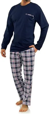 Sesto Senso Pyjama Homme Long Coton 100% Vetements De Nuit Ensembles Pantalon et Manche Longue 4XL Granat 2188-06 Marine