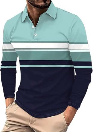 Generic Chemise de golf pour homme, polo &agrave; manches longues, confortable et doux, extensible, respirant, &agrave; rayures, l&eacute;ger, s&eacute;chage rapide, d&eacute;contract&eacute; et polyv