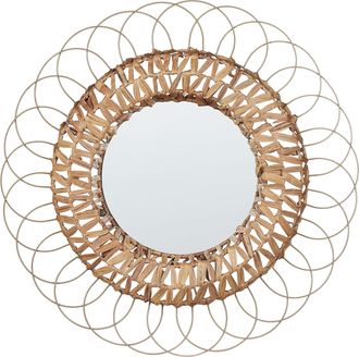 Beliani Dekorativer Wandspiegel rund Boho-Stil Wasserhyazinthe nat&uuml;rlich &oslash; 67 cm Pamol