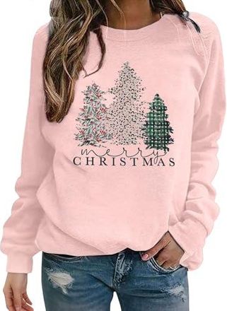 Generic Pull de Noël pour femme - Haut de Noël amusant et moche - Imprimé graphique festif - Pull à manches longues - Style décontracté - Pour fêtes de vacanc