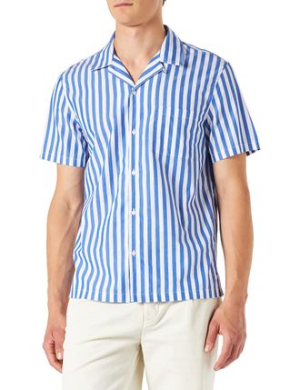 Benetton Herren Camicia 5VRVUQ00L Bluse, Blu e Bianco 906, S