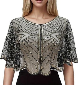 Generico Ch&acirc;le &agrave; paillettes - Ch&acirc;le &agrave; paillettes en dentelle, robe de soir&eacute;e, capelet pour mariage, rendez-vous, photographie, cosplay, voyage, bal masqu&eacute;, ras