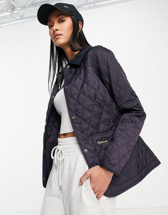 Barbour Annandale - Veste matelass&eacute;e &agrave; losanges avec col en velours c&ocirc;tel&eacute; - Bleu marine