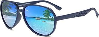 JIM HALO Lunettes de Soleil Polarisées Hommes Femmes, Rétro Pilotes Lunettes de Soleil pour la Pêche Bleu/Miroir Bleu