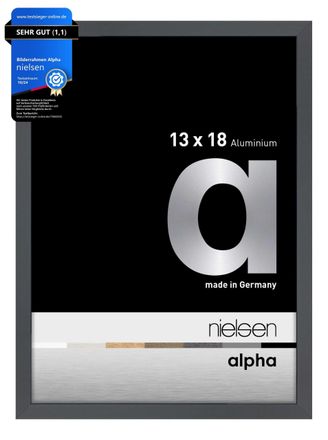 Nielsen Design Bilderrahmen, 13 x 18 cm, Aluminium, Dunkelgrau glanz, Fotorahmen zum Auftstellen und Aufhängen im Hoch- & Querformat, Echtglas, Alpha