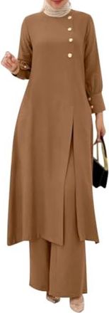 Generic Abaya Robe pour Femmes Musulmanes Ensemble à Manches Longues Ramadan Robe Islamique Chemise avec Pantalon 2 pièces dubaï prière vêtements décontractés