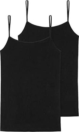 Schiesser Lot de 2 Maillots de Corps Spaghetti en Coton 95/5 Bio sous-vêtement, Noir_174388, 48 Plus Femme