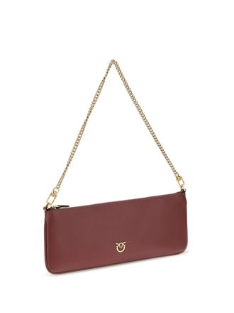 Pinko Womens Horizontal Flat Leather Shoulder Bag Ribes Intenso-Antique Gold