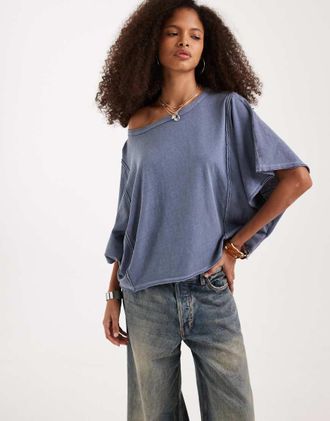 Free People Next Level - T-shirt crop top coupe carr&eacute;e - Bleu nuit
