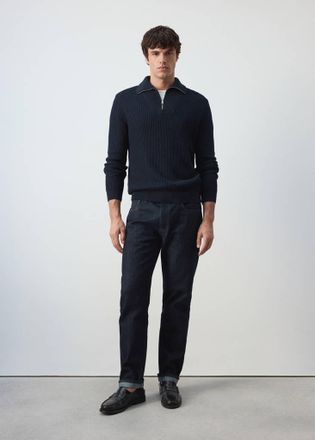 Mango Pull polo 100 % coton c&ocirc;tel&eacute; fermeture &eacute;clair bleu marine - Homme - XXL - MANGO MAN