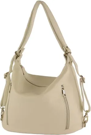modamoda.de T249 - ital. Sac à dos 2 en 1 pour femme en cuir, ivoire, m