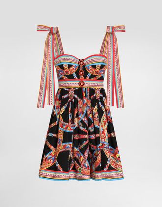 Dolce & Gabbana Kleid Aus Popeline Mit Carretto-print - Frau Kleider Mehrfarbig 52