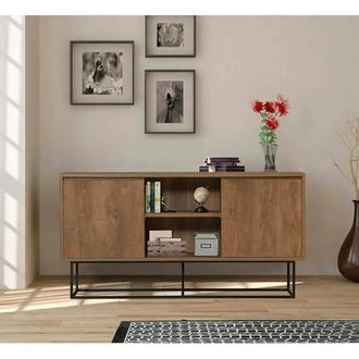 Dmora Sideboard Alrakis, Wohnzimmerbuffet, Anrichte f&uuml;r Wohnzimmer, Speisekammer, 140 x 36 x 72 cm, Walnuss und Schwarz