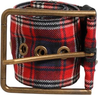 Dolce & Gabbana Femme, Accessoires, Rouge, Taille: ONE Size Ceinture &agrave; boucle en laiton avec plaque logo en tissu &eacute;cossais